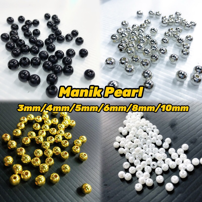 Pearl Beads/ Manik Pearl Pelbagai Saiz /Manik Silver,Emas,Mutiara (1 ...