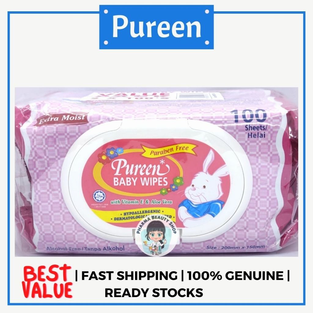 Pureen Baby Wipes (Pink) Extra Moist Range - 2 x 30s/ 2 x 100s | Shopee ...