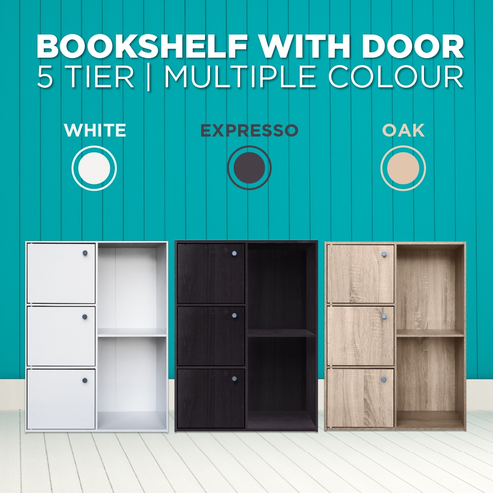 [COZY] 5 Tier Bookshelf with 3 Doors Almari Buku Budak Rak Buku ...
