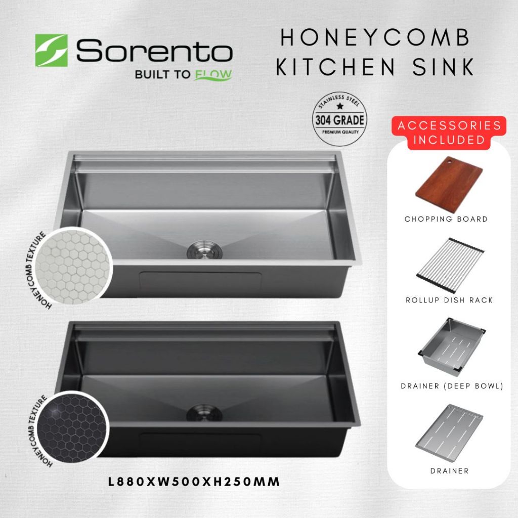 SORENTO HoneyComb Texture Multifunction Kitchen Sink 880x500 Top Mount ...