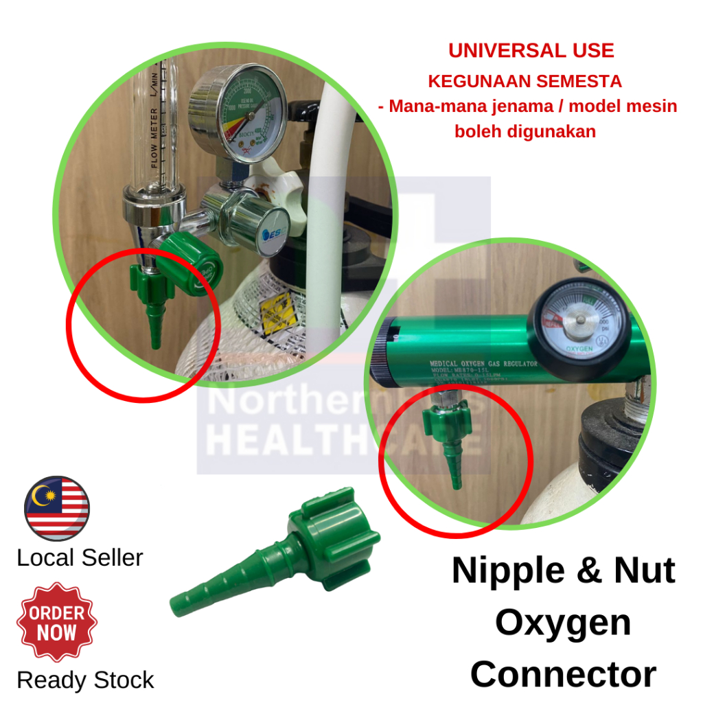 OXYGEN ADAPTOR GREEN KNOB OXYGEN NIPPLE AND NUT NIPPLE OXYGEN CONNECTOR ...