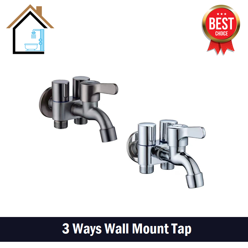 SUS 304 Stainless Steel 3 Ways 1 IN 3 OUT Wall Bib Tap with Angle Valve ...