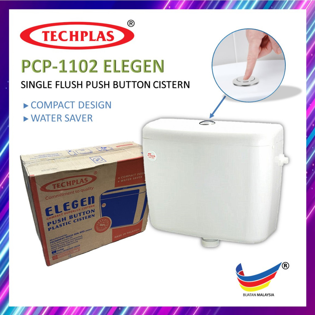 TECHPLAS 1102 9 Liter Low Level Single Flush Push Button Cistern Toilet ...