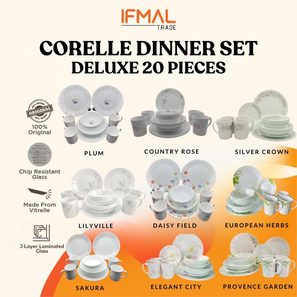 Corelle Deluxe 20pc Dinner Set | Set Pinggan Mangkuk Corelle | Country ...