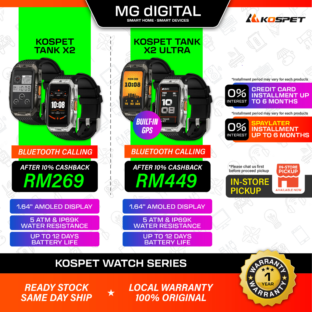 KOSPET Tank X2 Ultra / X2 Smartwatch 1.64" AMOLED Display Up to 12 Days Battery Life Bluetooth ...