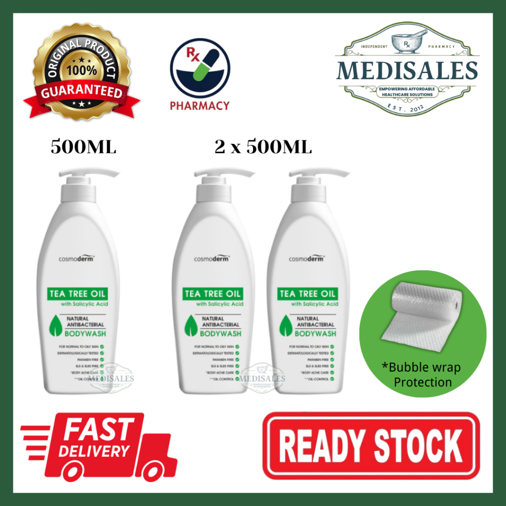 (NEW PACKING) COSMODERM TEA TREE OIL SHOWER GEL BODY WASH 500ML (EXP 01 ...