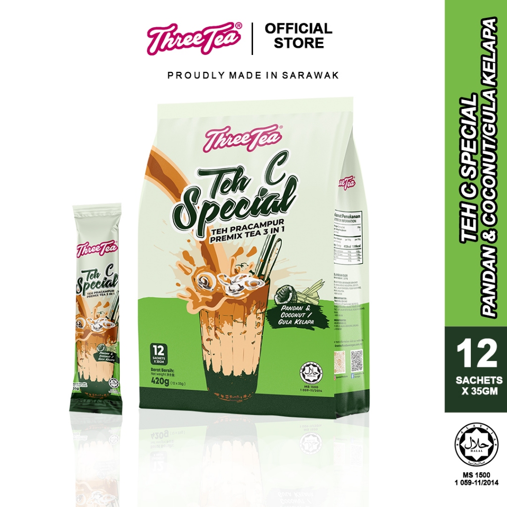 [Three Tea] Teh C Special Pandan Gula Kelapa Instant Sachet 3in1 Produk Asli Sarawak Halal ...