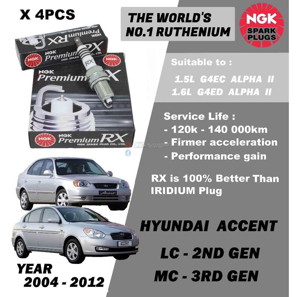 NGK Premium RX Spark Plug - Hyundai Accent LC MC 1.5L G4EC 1.6L G4ED ...