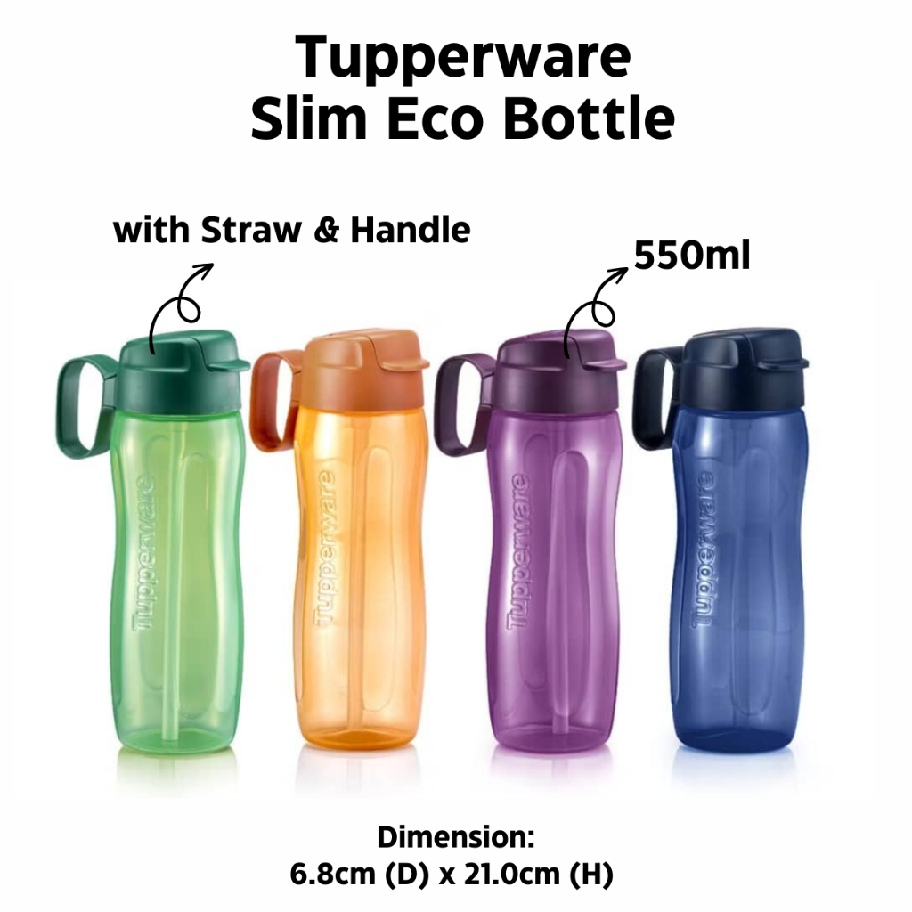 Tupperware Slim Eco Bottle with Straw & Handle 500ml (1 pc) | Shopee ...