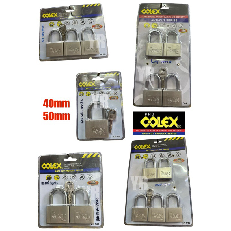 COLEX Pad Lock 40MM / 50MM(ANTI-CUT SERIES) (1-5PC) 1pc 2pc 3pc 4pc 5pc ...