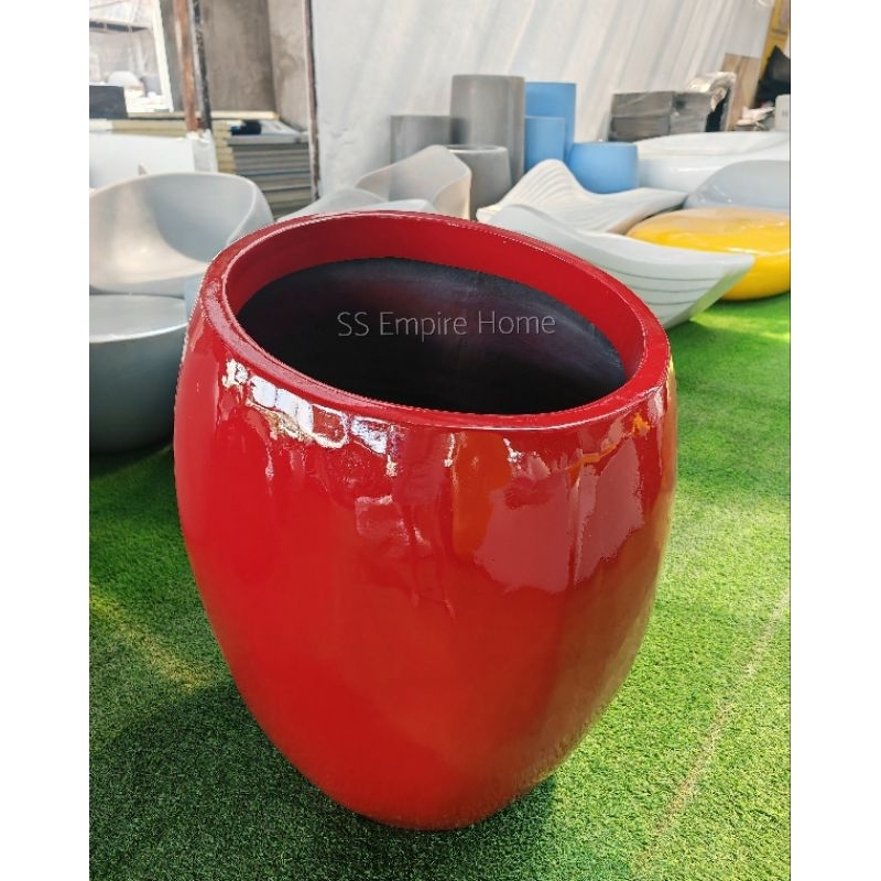 REX FP19 Large Gloss Red Slant Tempayan Fiberglass Flower Pot Pasu ...