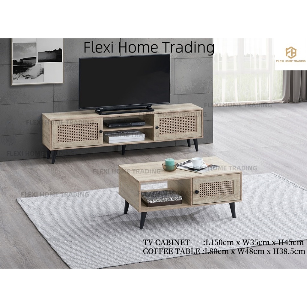 Tv Cabinet and Rattan Effect 5FT&Coffee Table and Rattan Effect Nearly ...