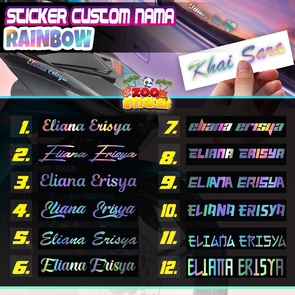 STICKER CUSTOM NAMA RAINBOW CUSTOMADE VIRALL / STICKER KERETA / STICKER ...