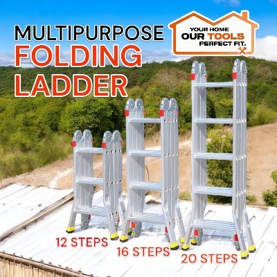 HEAVY DUTY MULTIPURPOSE ALUMINIUM FOLDABLE DOUBLE-SIDED LADDER (12 STEP ...