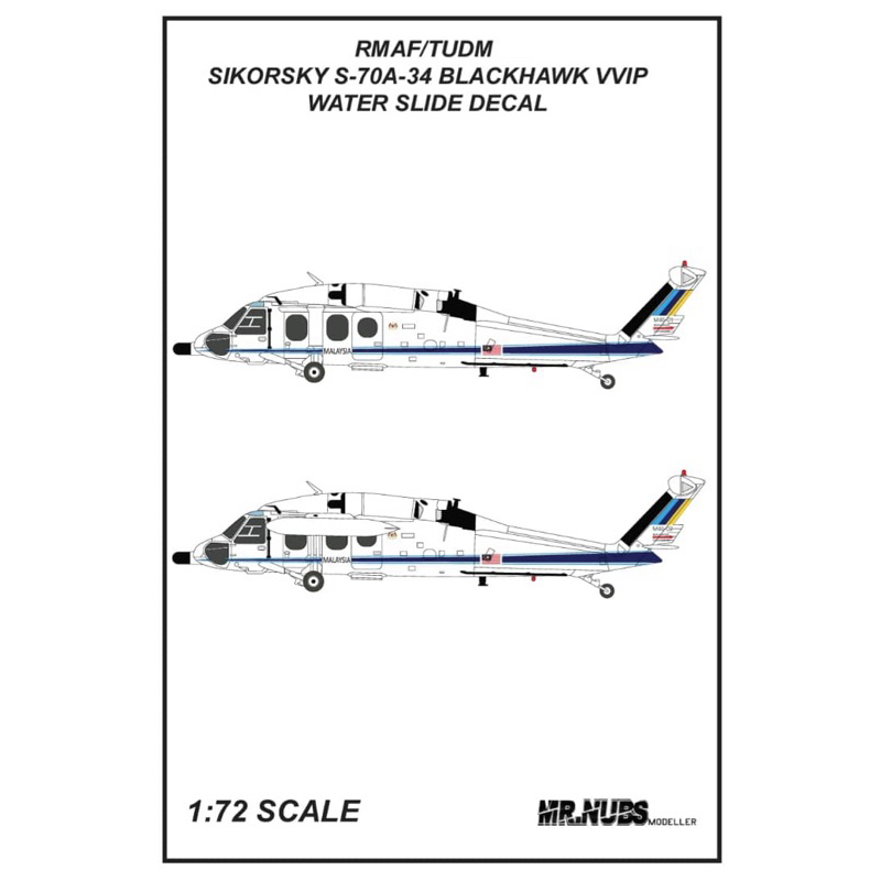 1:72 Scale S-70 Blackawk TUDM/RMAF VVIP Version Waterslide Decal ...