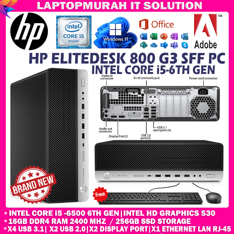 HP ELITEDESK 800 G3 SFF DESKTOP PC - INTEL CORE I5-6TH GEN / 16GB DDR4 RAM / 256GB SSD /WIN11 ...