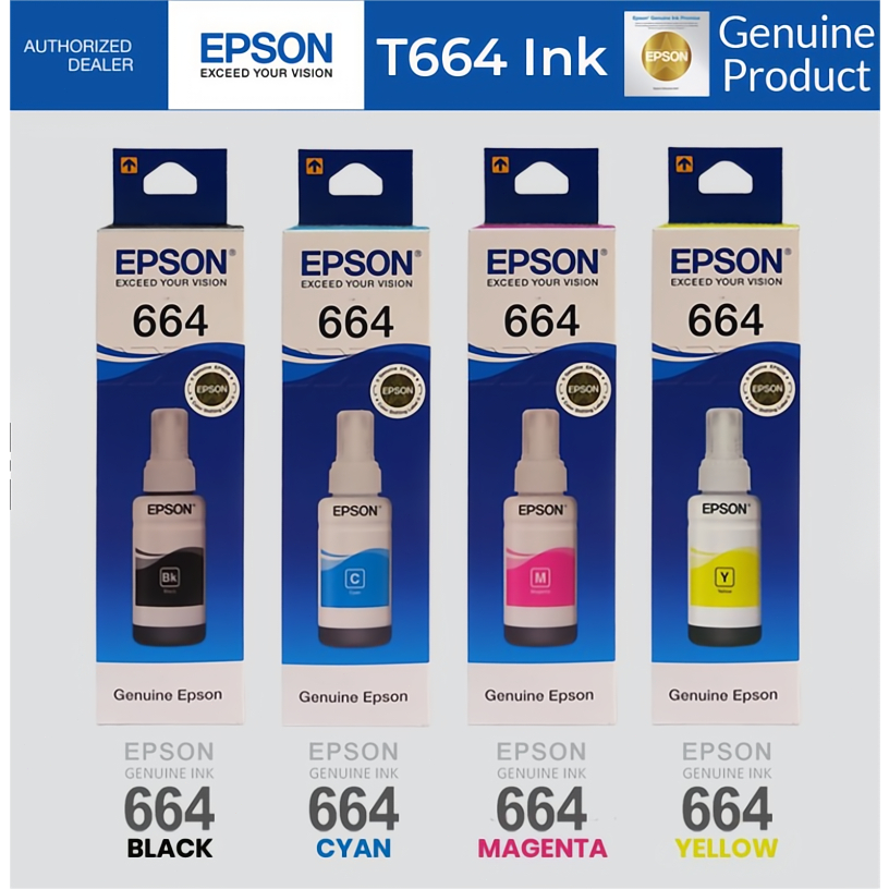 EPSON T664 /664 SERIES ORIGINAL REFILL INK T6641 6642 6643 6644 664 ...