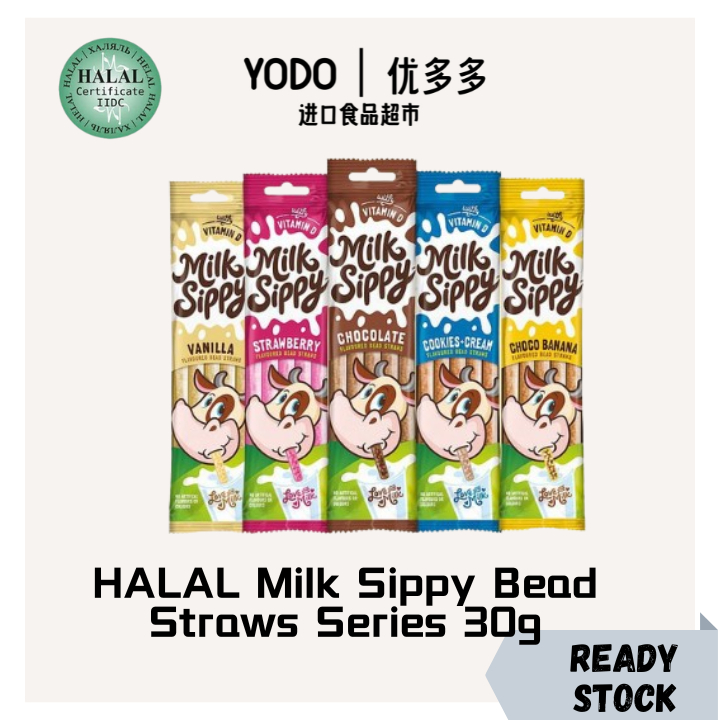 HALAL Milk Sippy Bead Straws Series/Choco Banana/Vanila/Strawberry ...