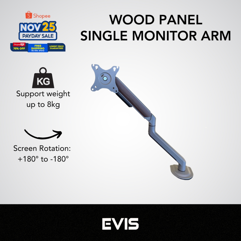 EVIS Single Monitor Arm Wood Panel Adjustable Monitor Stand Gas Strut ...
