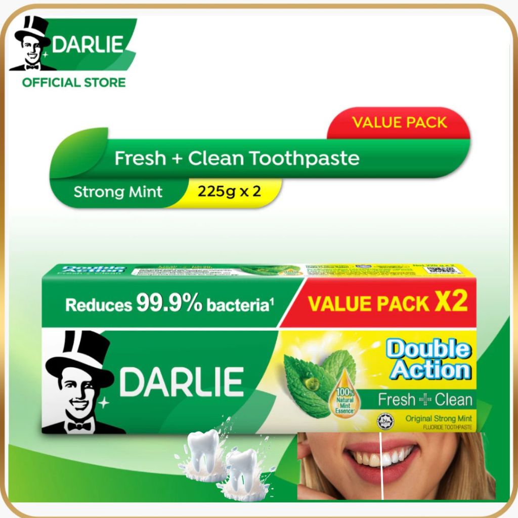 DARLIE Double Action Fresh + Clean Strong Mint Toothpaste 225gx2 (Value ...