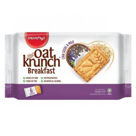 Munchy's Oat Krunch Breakfast Biskut Oat Chia Seeds & Milk 192g x 6 ...