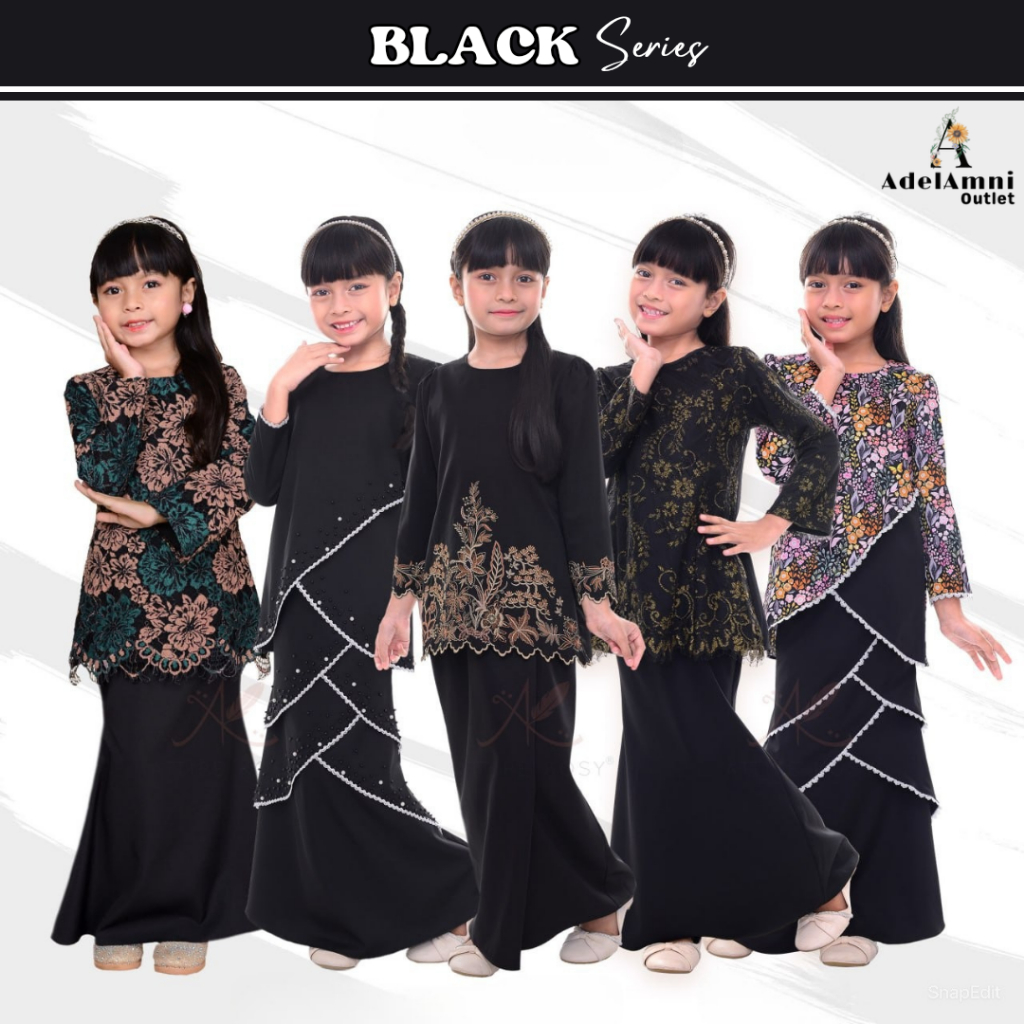 Tema Black Baju Kurung Budak Perempuan Kids Terkini Kenduri Raya (Size ...