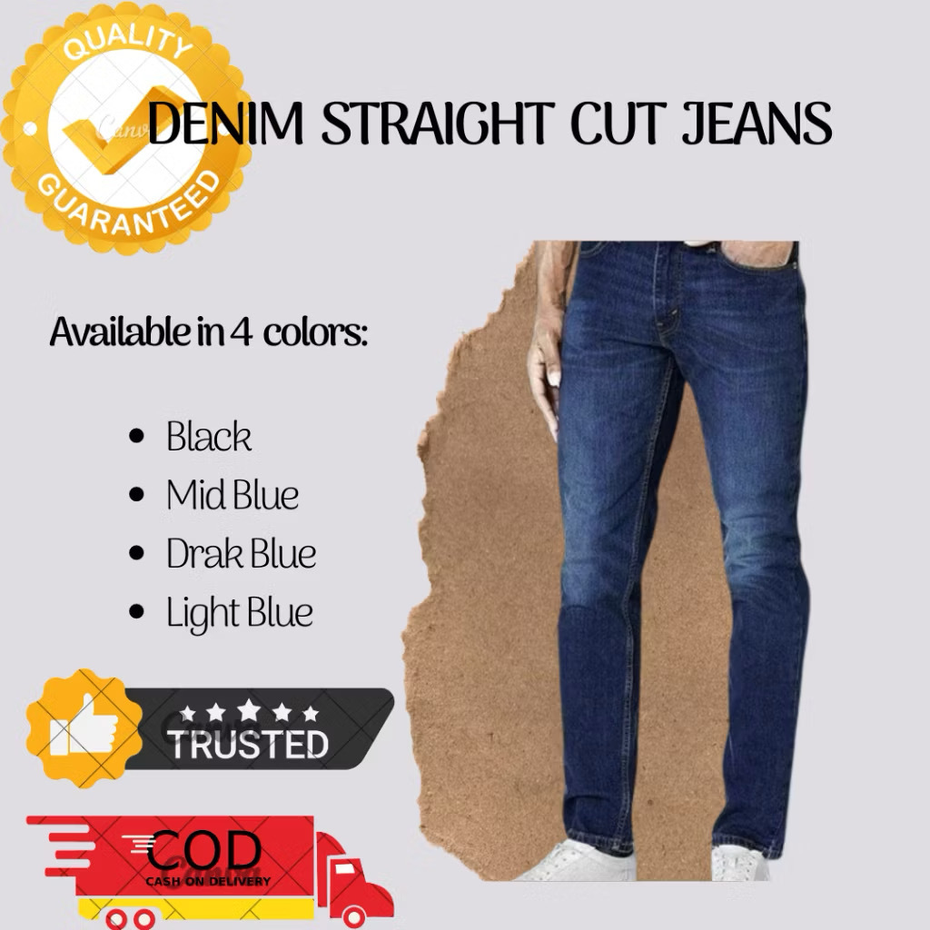 straight cut denim jeans pants fly zip seluar lelaki boleh pakai kerja ...