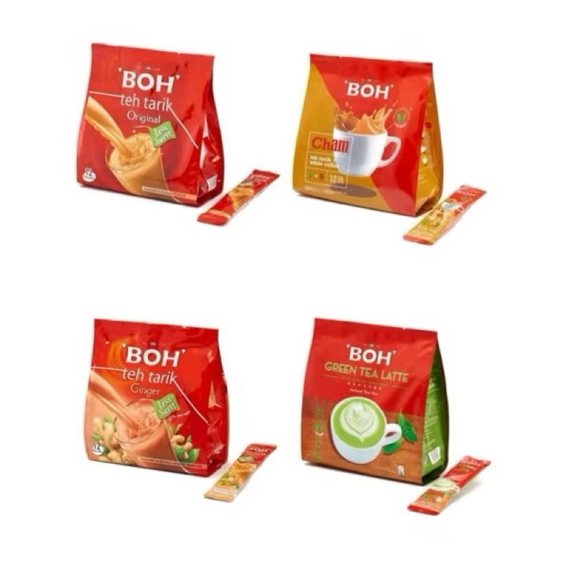 BOH Teh Tarik Kurang Manis Original/Cham/Halia/Latte Green Tea 27gx12s ...