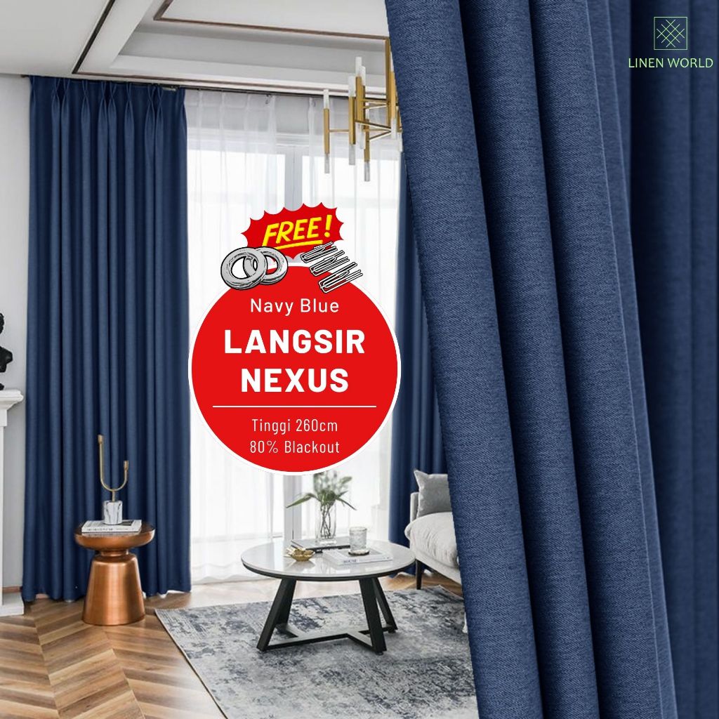 NEXUS Langsir Hotel Warna Navy Blue 80% Blackout Anti Cakar Cat ...