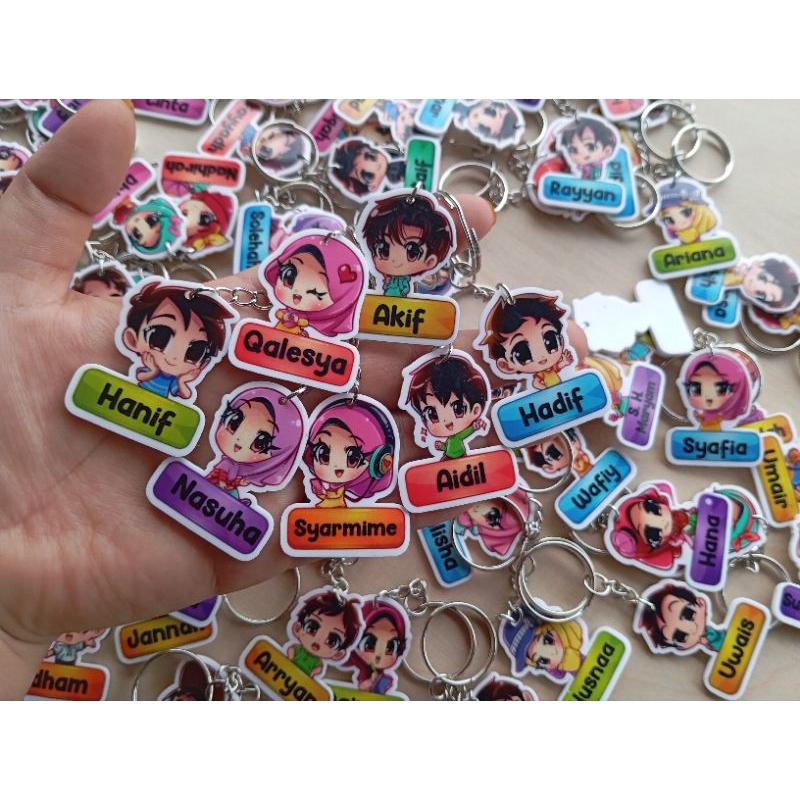 Keychain doodle custom nama acrylic 4cm | Shopee Malaysia