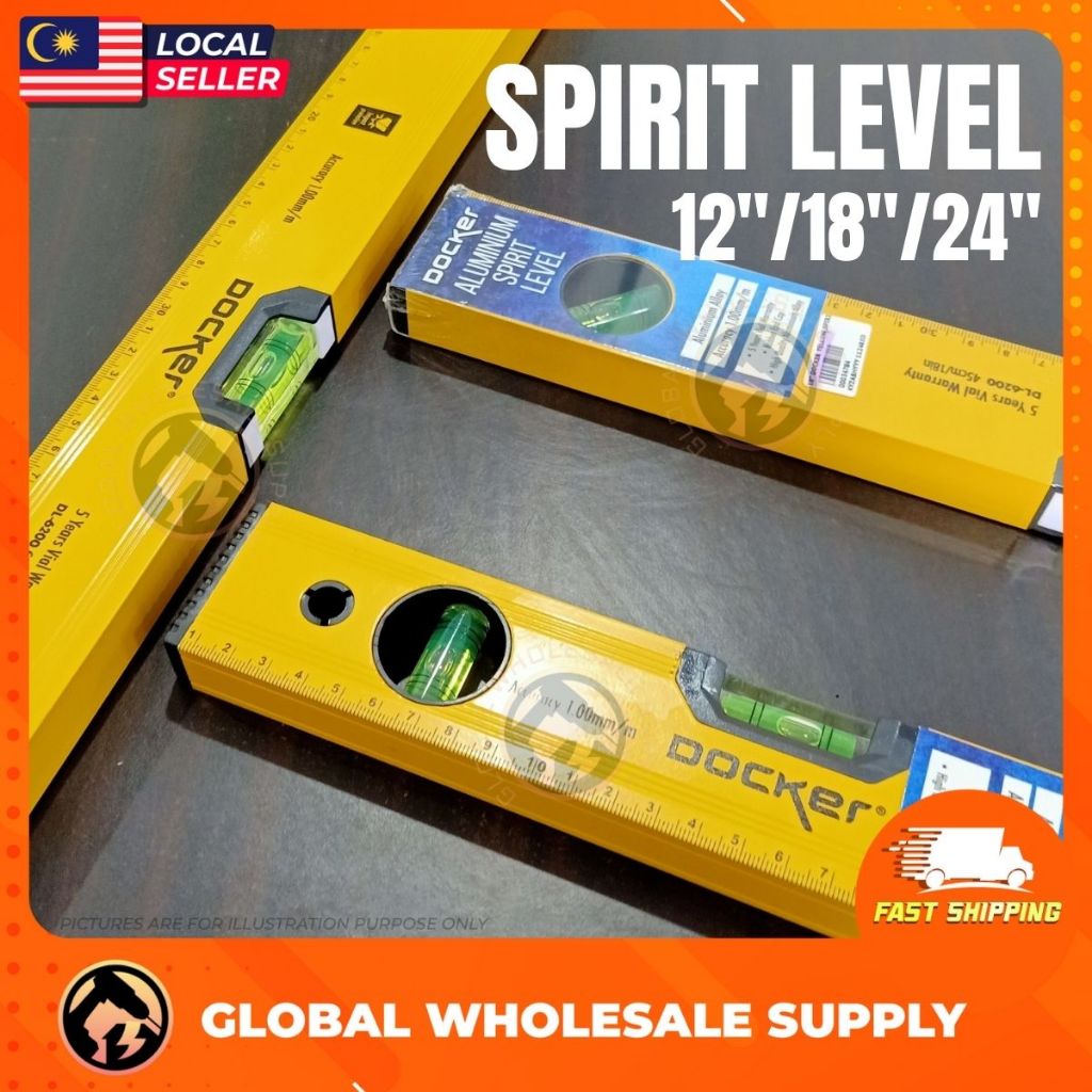 DOCKER 12"/18"/24" Spirit Level Bubble Tube Measure Ruler 45-Degree ...