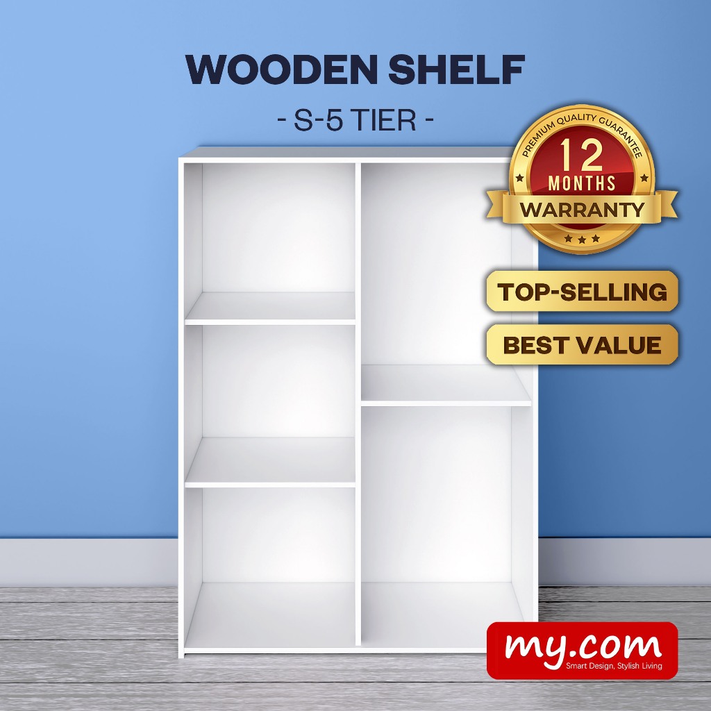 5 Tier Bookshelf (S) my-com/DIY Utility Shelf/Multipurpose Shelf/Rak Buku 5 Tingkat/Wood Shelf ...