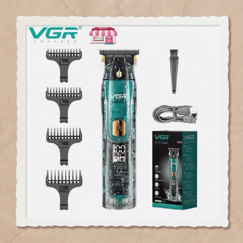 VGR V-961 Waterproof Hair Trimmer Cordless Hair Cutting Machine T-Blade Transparent Zero Cutting ...