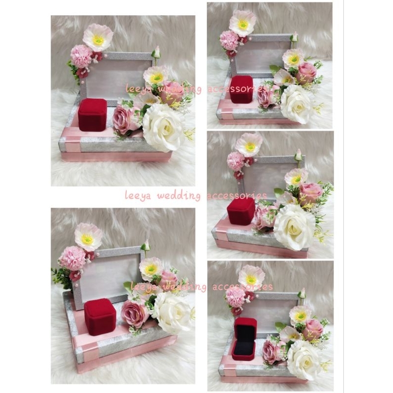 gubahan frame mas kahwin dan bekas cincin (single)-rusty pink silver ...