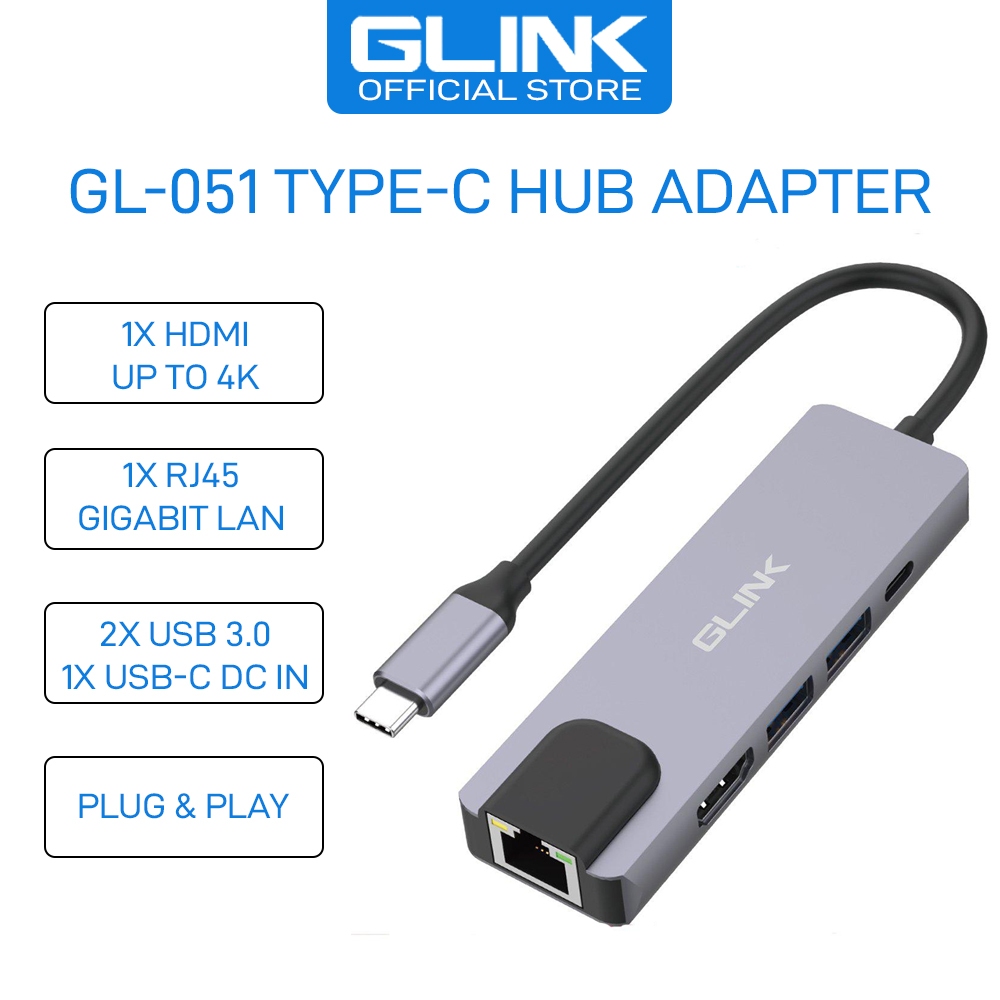 Glink USB Hub Adapter GL-051 with Type-C Connection, Multi Port with ...
