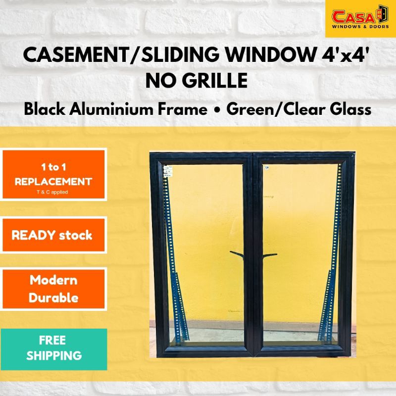 4'X4'(No grille) Tingkap Casement/Sliding Frame Hitam Cermin Hijau ...