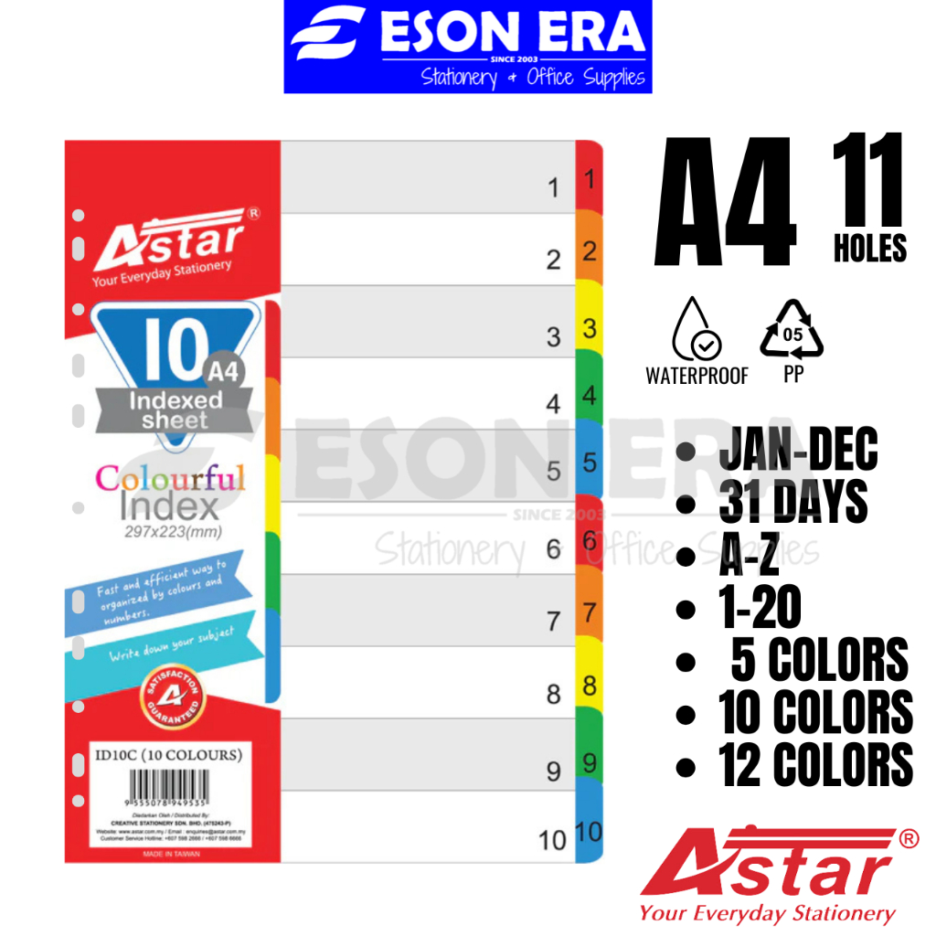 Astar Index Divider PP Waterproof Plastic Colorful Index | Shopee Malaysia