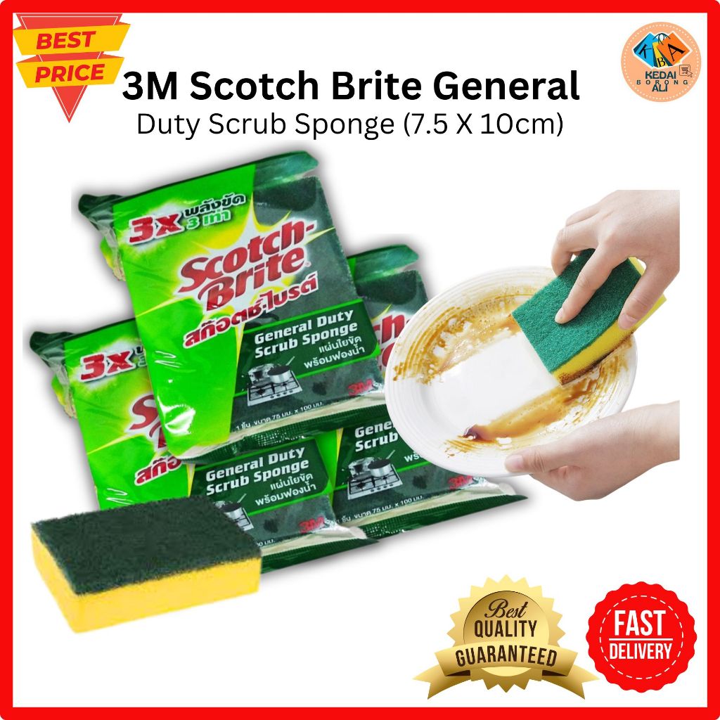 3M Scotch Brite General Duty Scrub Sponge Scouring Sponge Cleaning ...