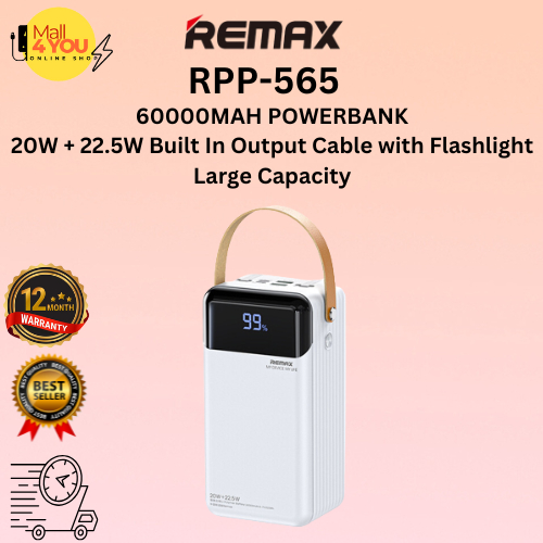 REMAX RPP-565 Built In Output Cable Type C Ip 20W+22.5W With Flashlight Suitable Outdoor Use ...