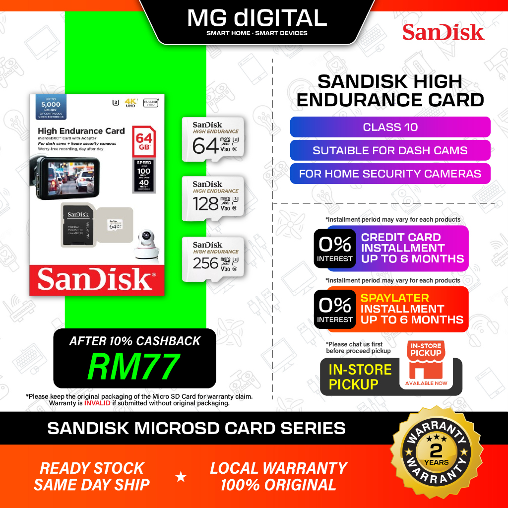 SanDisk High Endurance microSD Card (64GB/128GB/256GB) Class 10 for ...