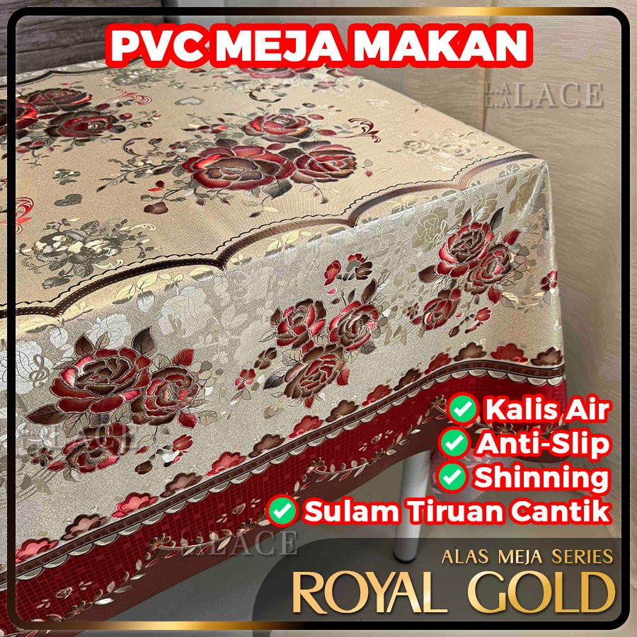 PVC Alas Meja Makan / Kopi Royal Gold Table Cloth Waterproof Plastik 468 Kerusi Emas Lapik Meja ...
