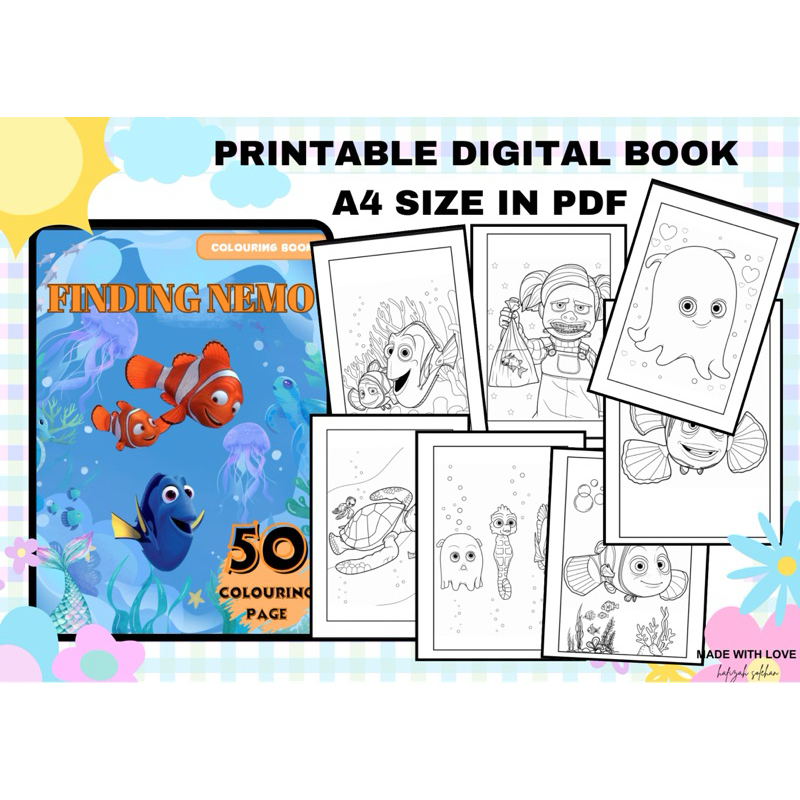 50 FINDING NEMO PRINTABLE A4 SIZE DIGITAL COLOURING BOOK PDF FILE FOR ...