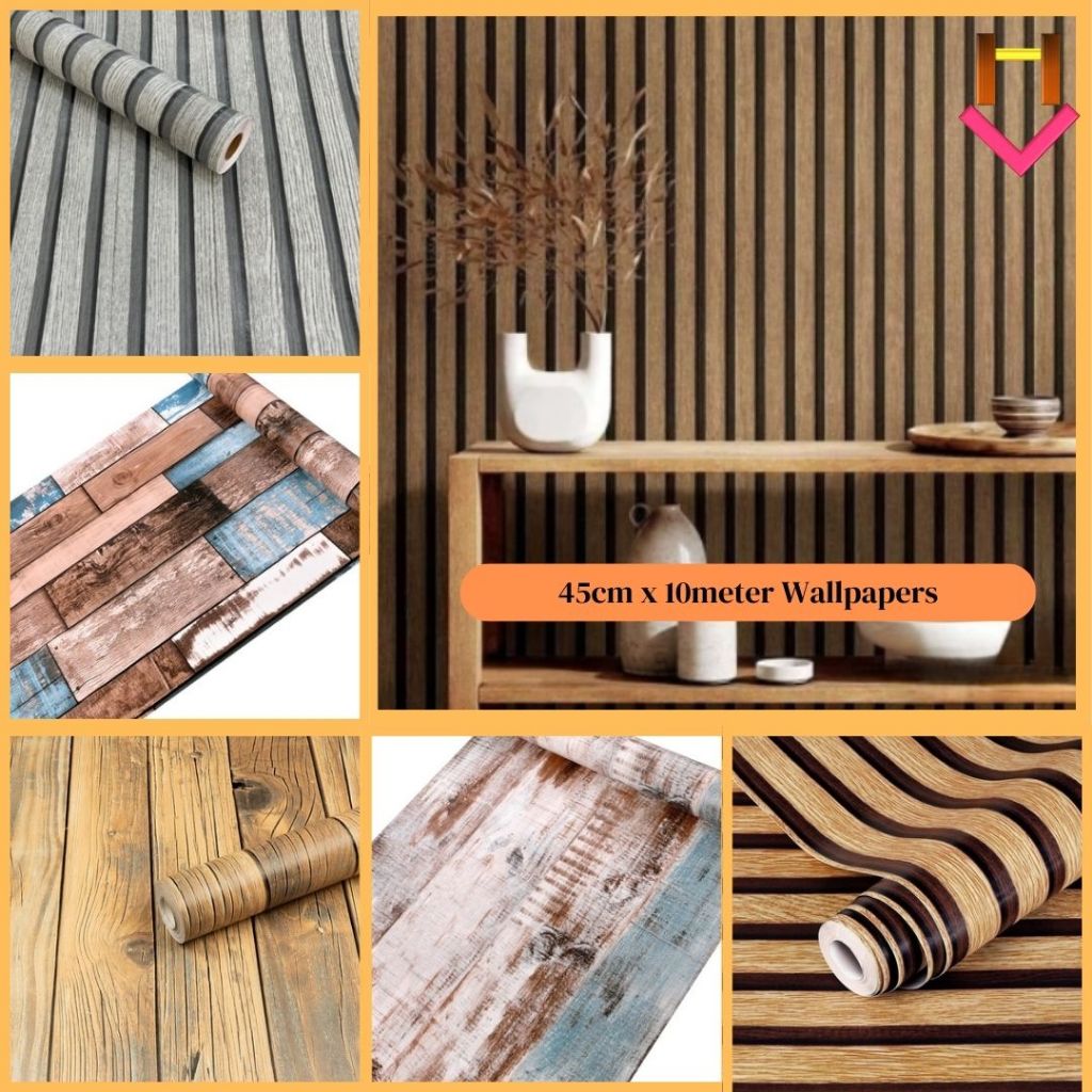 45x1000cm Pelekat Hiasan Dinding Corak Kayu Beralur Fluted Wallpaper ...