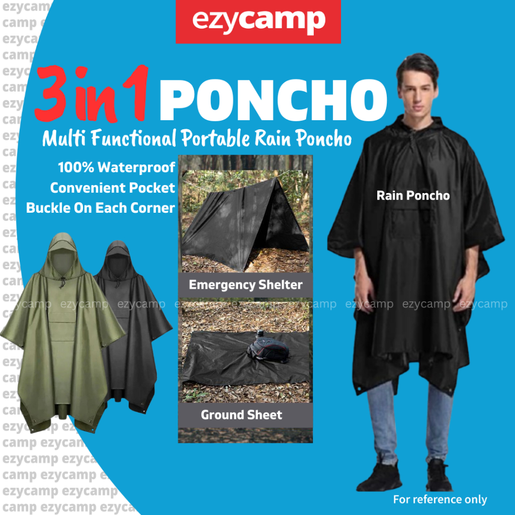 Poncho 3 in 1 Hooded Rain Waterproof Poncho raincoat full body baju ...