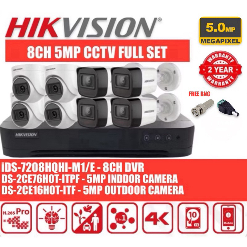 HIKVISION CCTV Set 8CH 5MP Full HD HDD iDS-7208HQHI-M1/E/DS-2CE16H0T-ITF/DS-2CE76H0T-ITPF ...