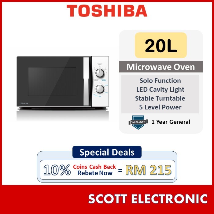 Toshiba 20L Microwave Oven Solo Function / LED Cavity Light / Stable Turntable MWP-MM20P(WH ...
