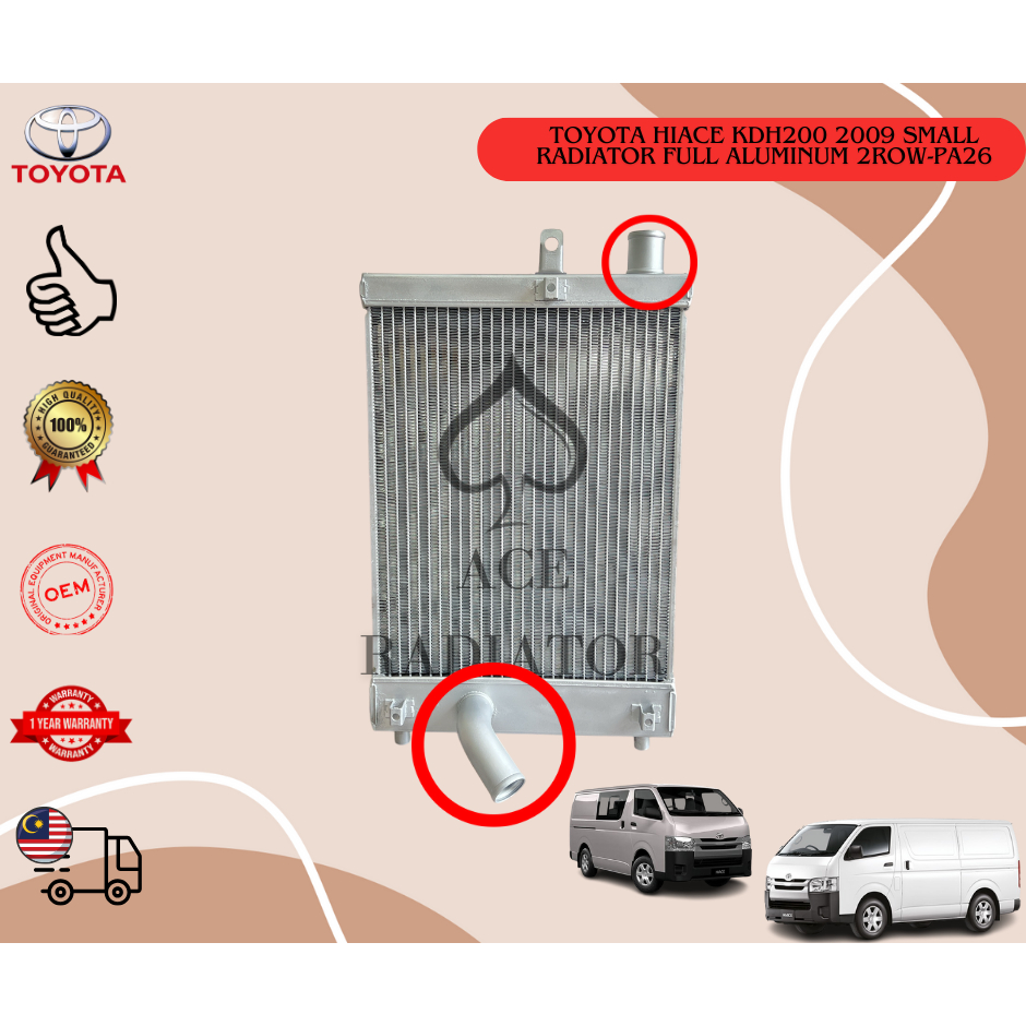 TOYOTA HIACE KDH200 2009 SMALL RADIATOR FULL ALUMINUM 2ROW-AA26 PREMIUM ...