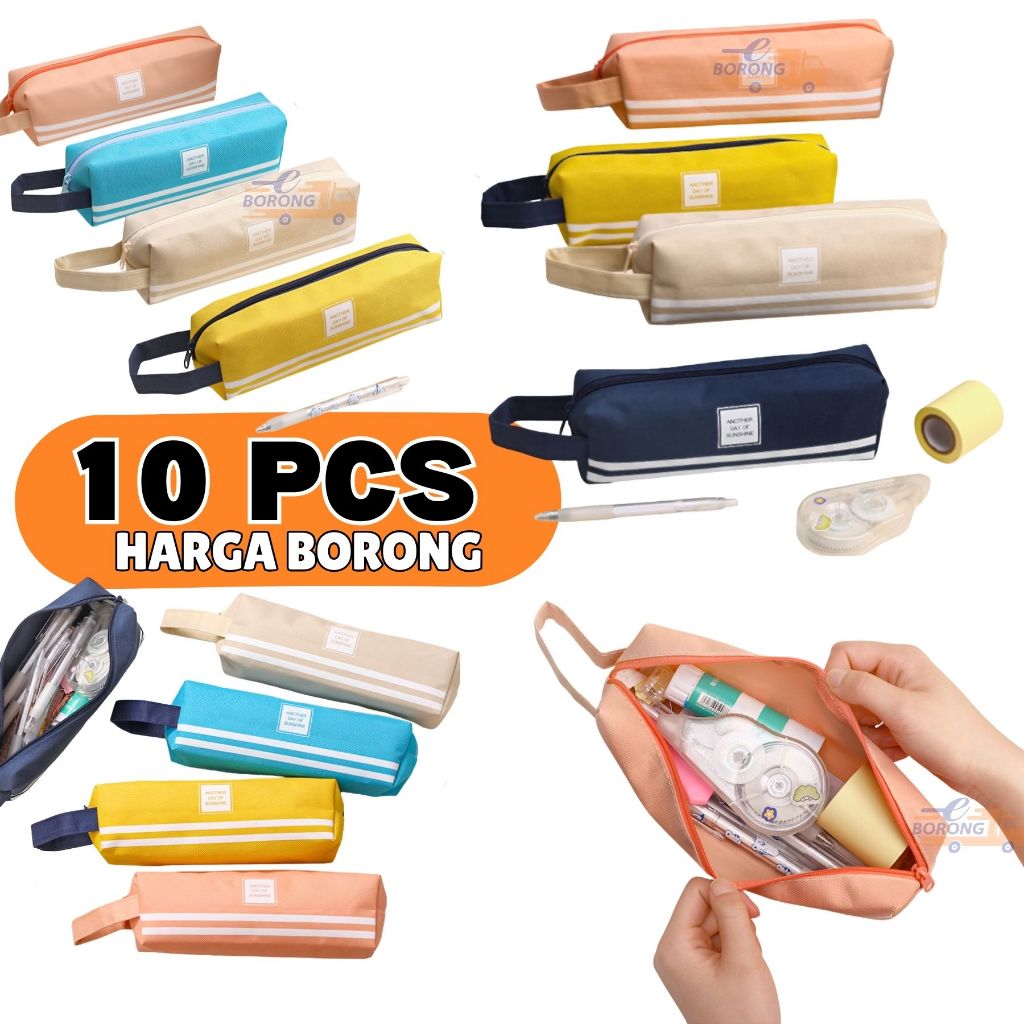 BORONG【10 pcs】Pencil Bag With Handle Large Pencil Case Beg Pensel ...