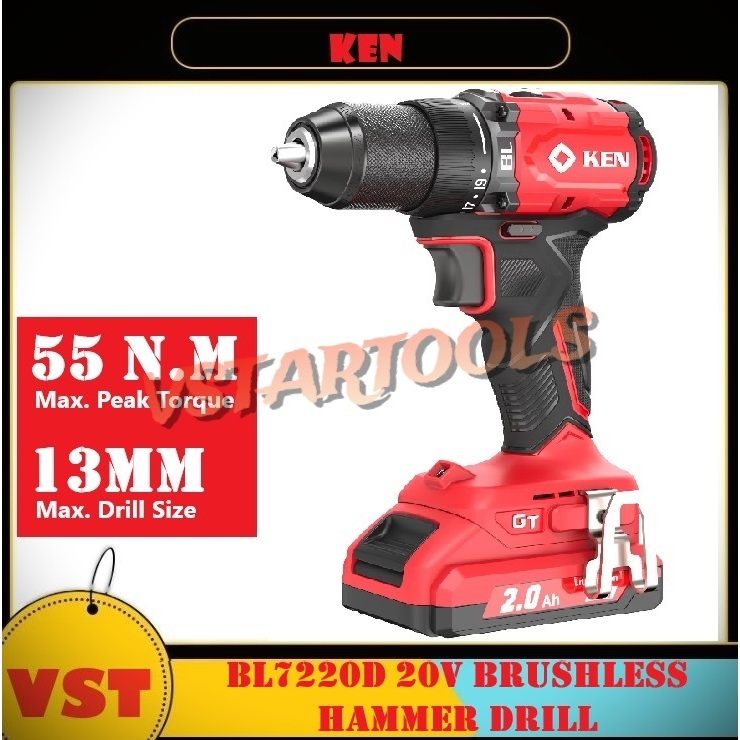 KEN BL7220D 20V BRUSHLESS HAMMER DRILL 13MM BL7220 COMPACT DRILL ...