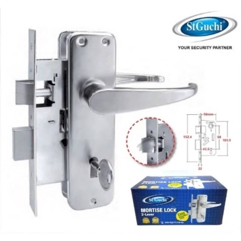 St Guchi Mortise Lock H-3003-01 Mortice Grill Door 2 LEVER Handle Lock ...